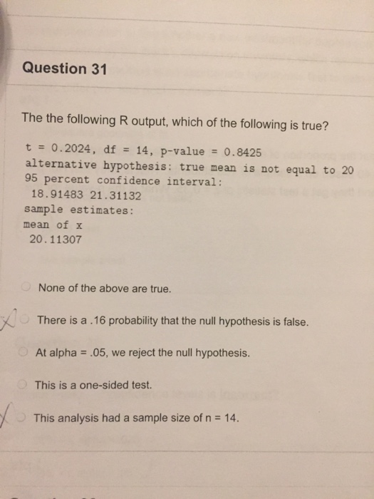 Solved Question 31 The The Following R Output Which Of The 