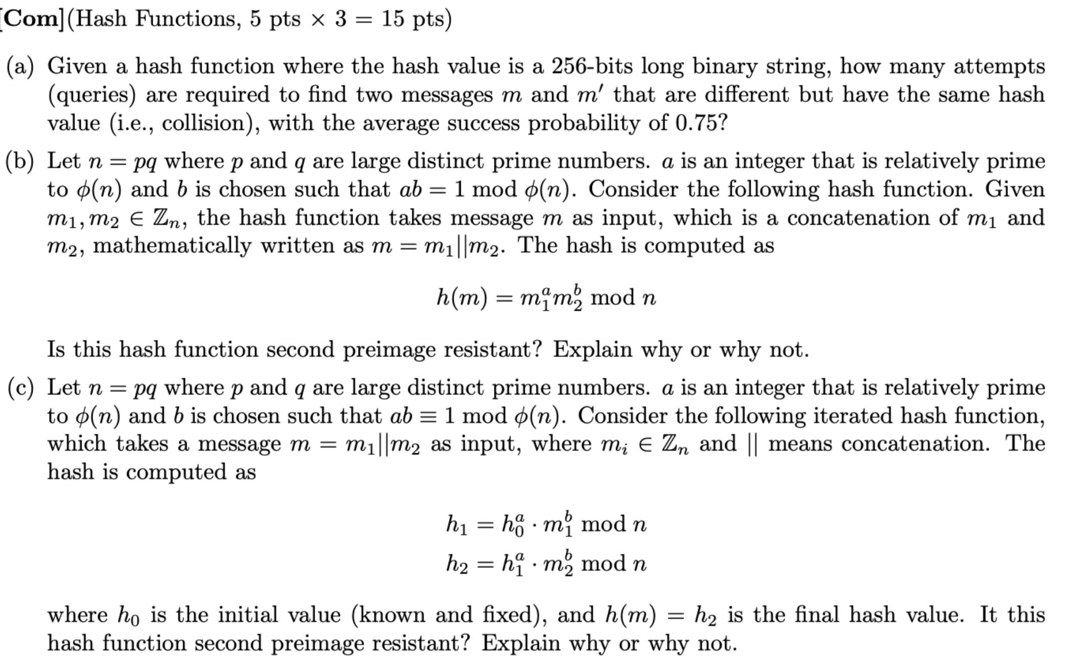 Solved Com Hash Functions 5pts×315pts A Given A Hash 