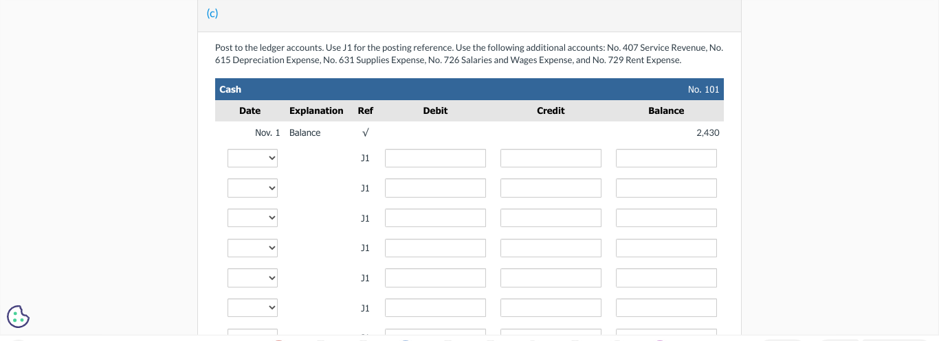 Solved Post to the ledger accounts. Use J1 for the posting | Chegg.com