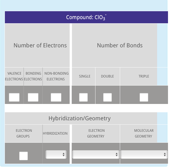 Solved Compound: CIO3 Number of Electrons Number of Bonds | Chegg.com
