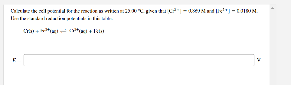 Solved Calculate The Cell Potential For The Reaction As