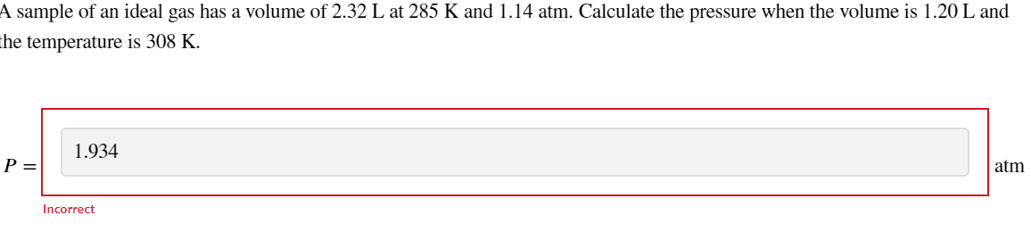 Solved sample of an ideal gas has a volume of \\( 2.32 | Chegg.com