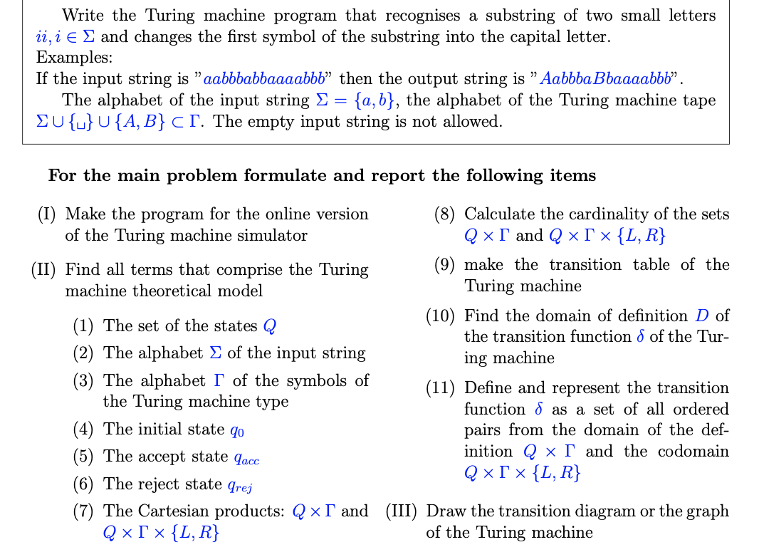 Solved Write The Turing Machine Program That Recognises A 9938
