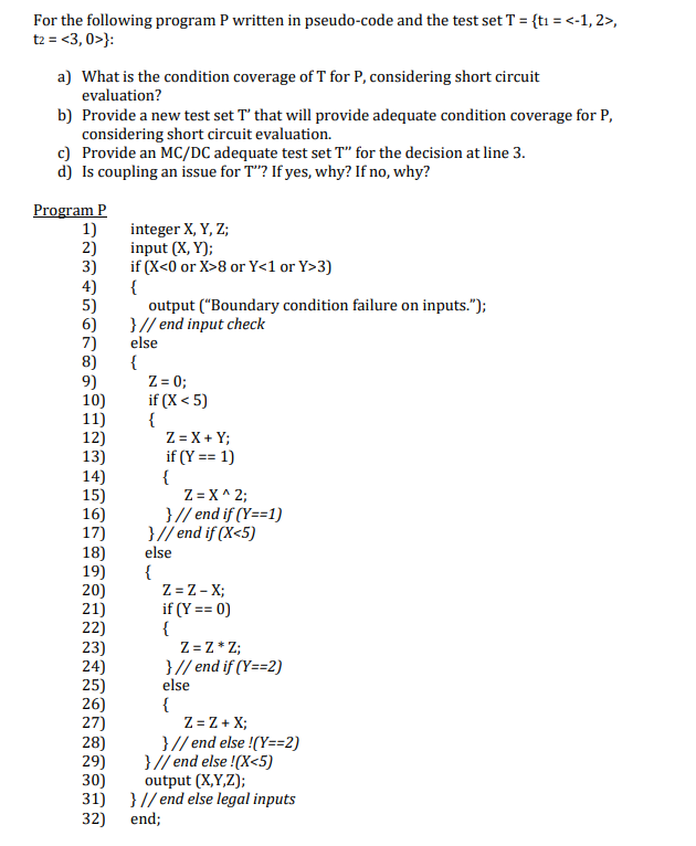 For the following program P written in pseudo-code | Chegg.com