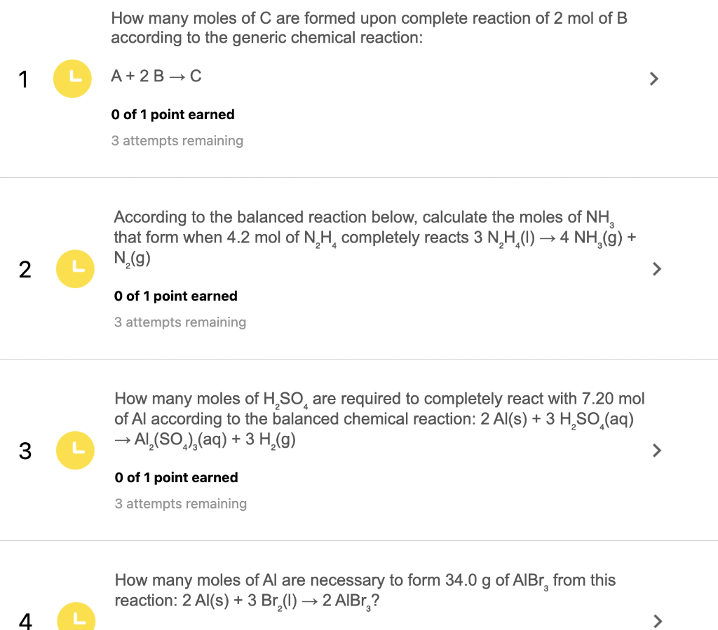 Solved How many moles of C are formed upon complete reaction | Chegg.com
