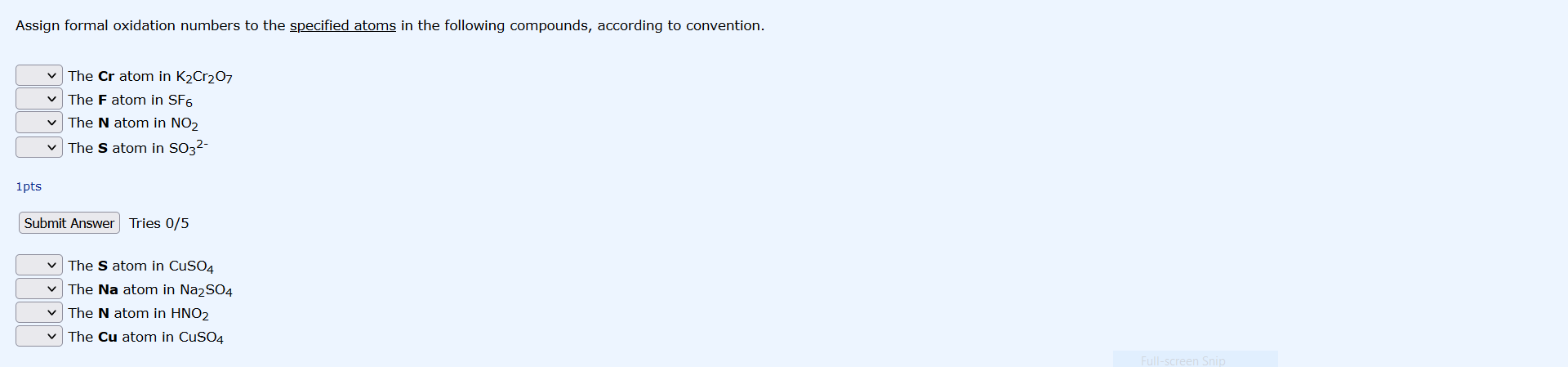 Solved Assign formal oxidation numbers to the specified | Chegg.com