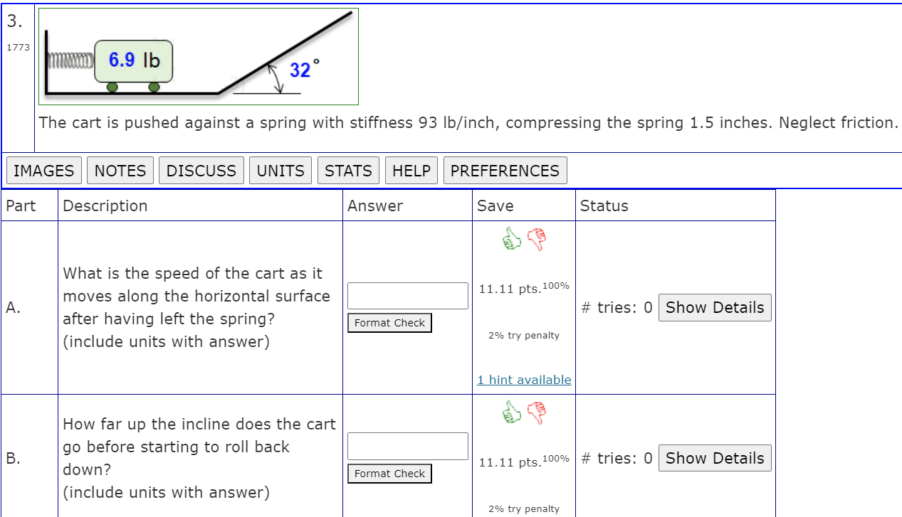 Solved The cart is pushed against a spring with stiffness | Chegg.com