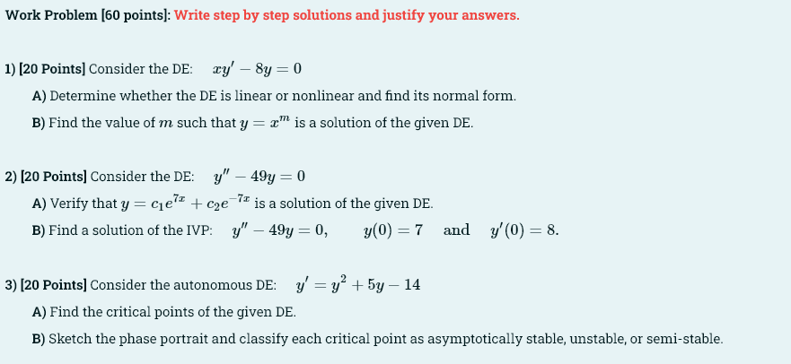 Solved Work Problem [60 points]: Write step by step | Chegg.com