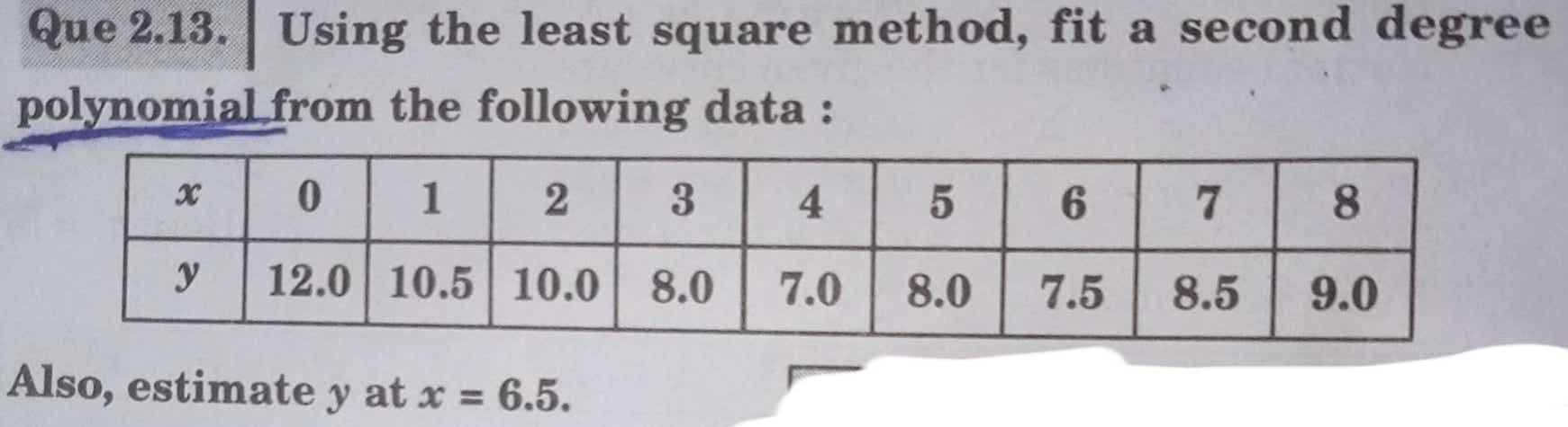 Solved Que 2.13. Using the least square method, fit a second | Chegg.com