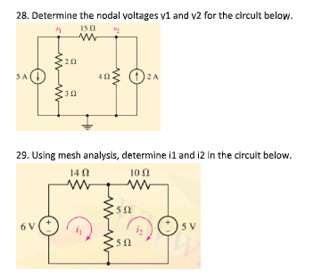 Solved 28. Determine the nodal voltages v1 and v2 for the | Chegg.com