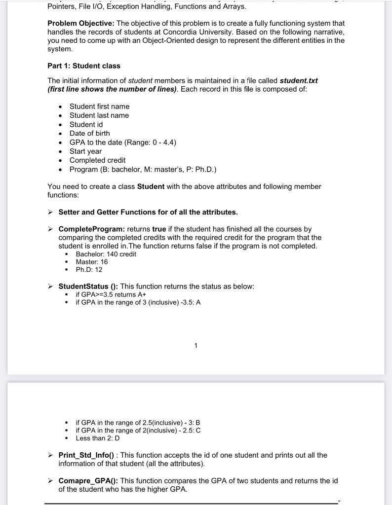 Solved Pointers, File I/O, Exception Handling, Functions and | Chegg.com