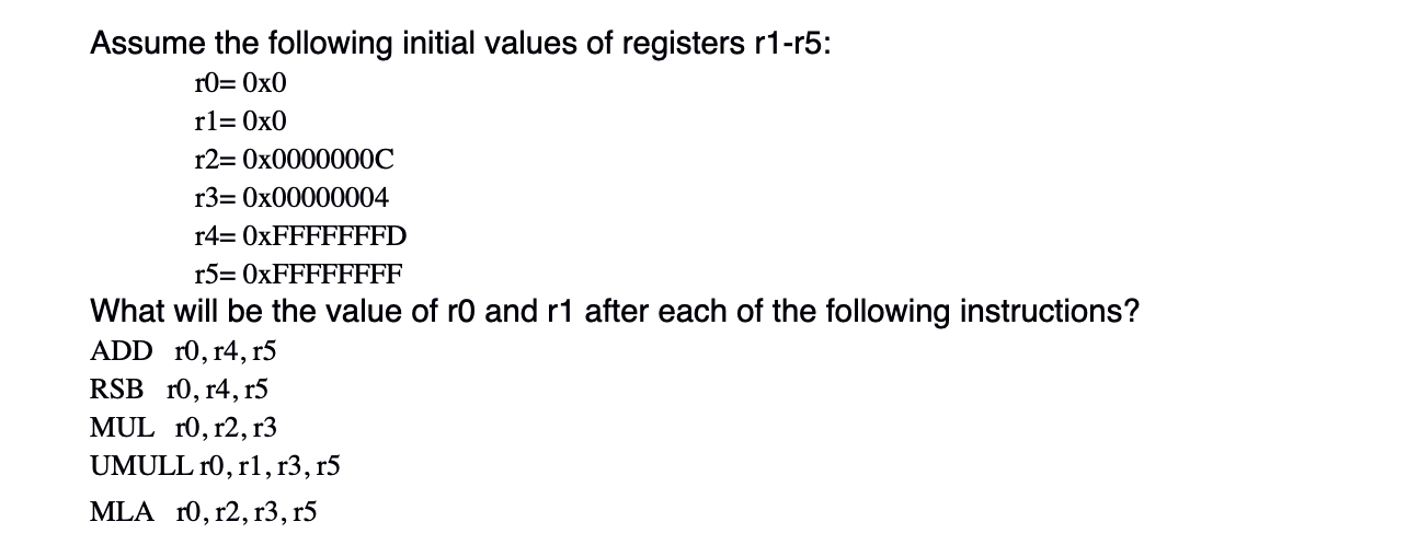 Solved Assume the following initial values of registers | Chegg.com