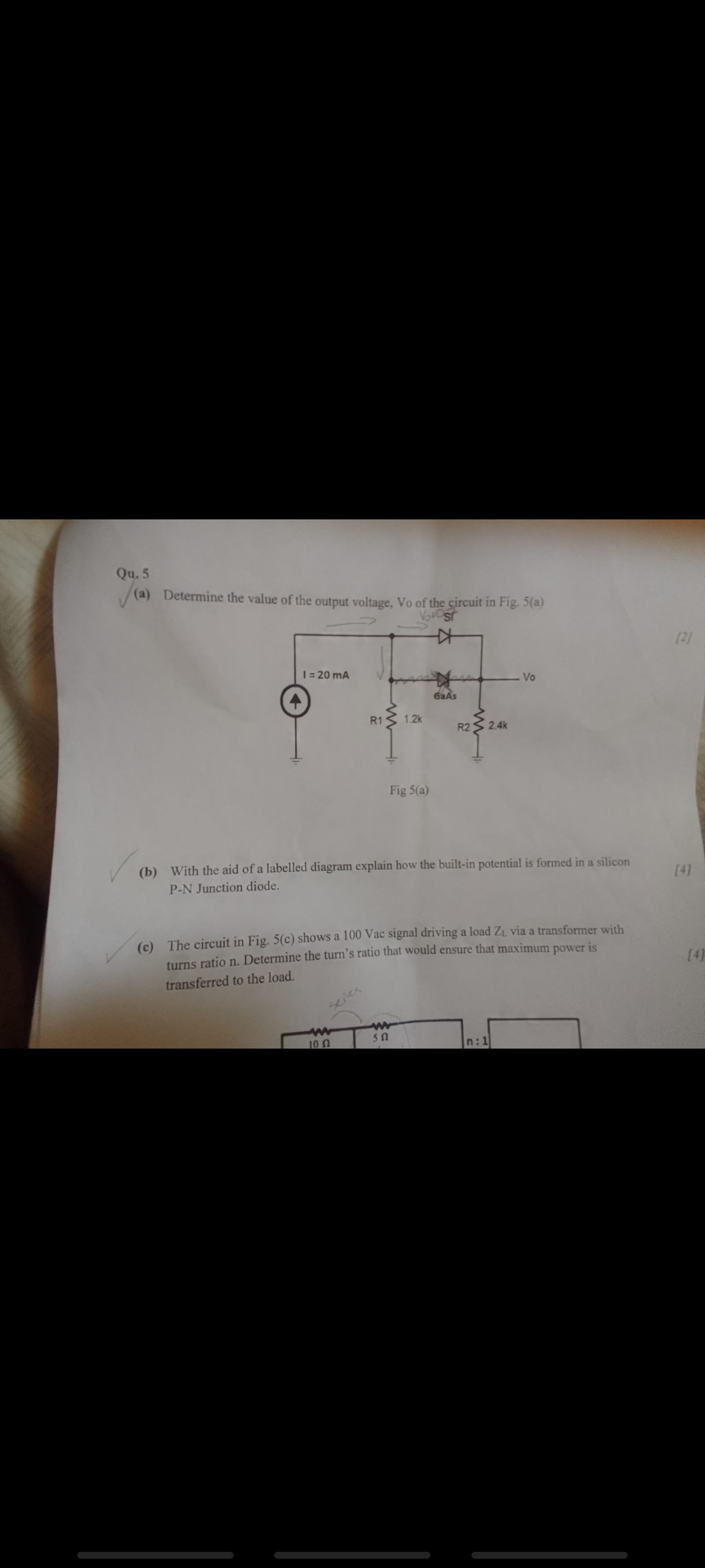 Qu. 5 (a) Determine the value of the output voltage, | Chegg.com