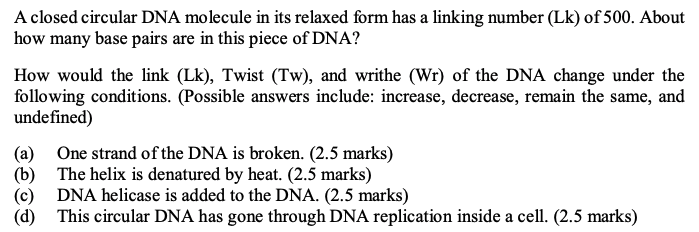 Solved A closed circular DNA molecule in its relaxed form | Chegg.com