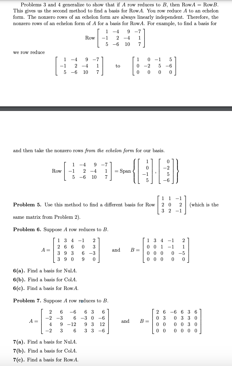 Solved Problems 3 and 4 generalize to show that if A row | Chegg.com