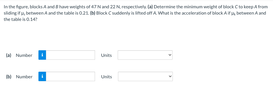 Solved In the figure, blocks A and B have weights of 47 N | Chegg.com