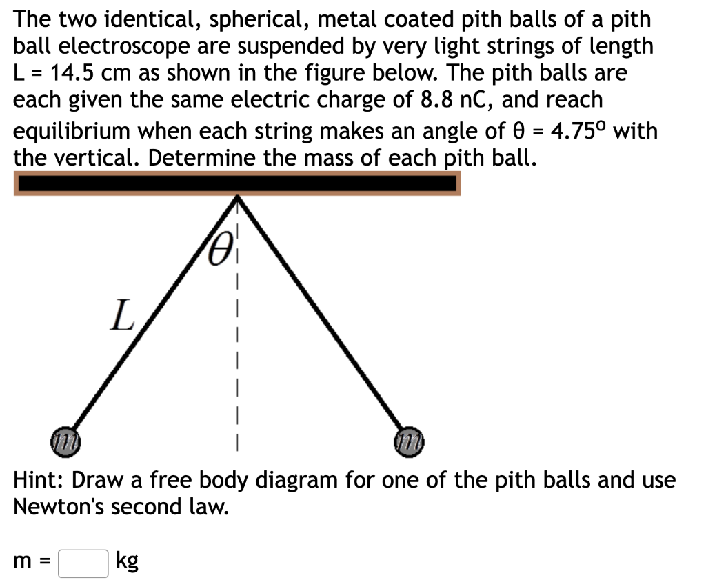Solved The two identical, spherical, metal coated pith balls | Chegg.com