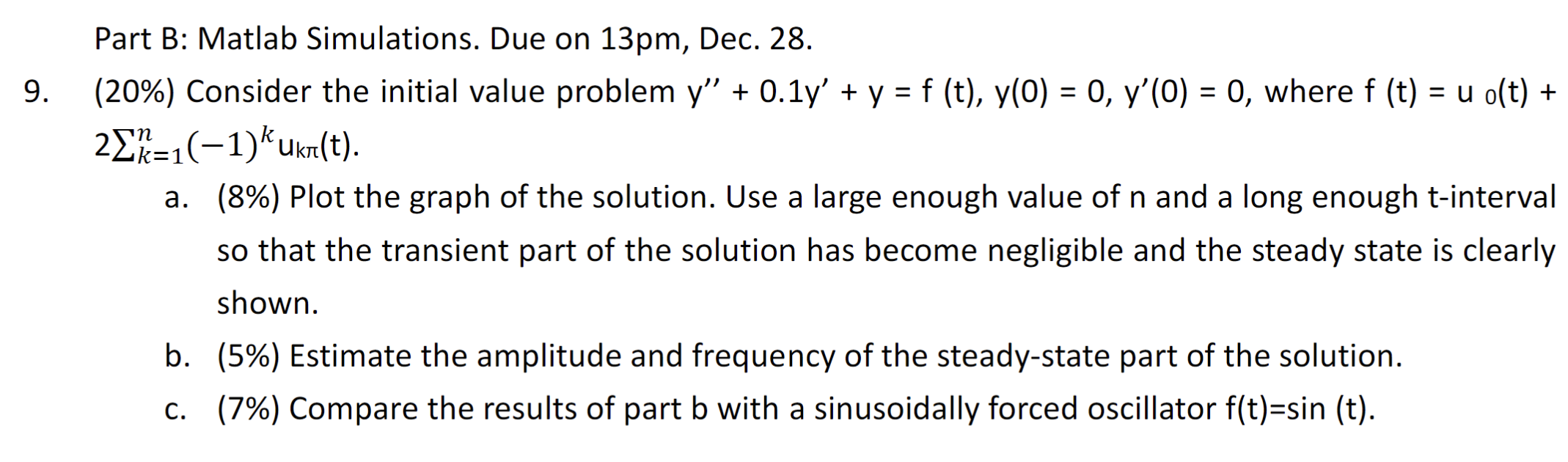 Solved Part B: Matlab Simulations. Due on 13pm, Dec. 28. | Chegg.com
