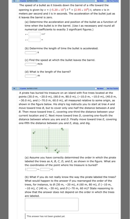 Solved The speed of a bullet as it travels down the barrel | Chegg.com