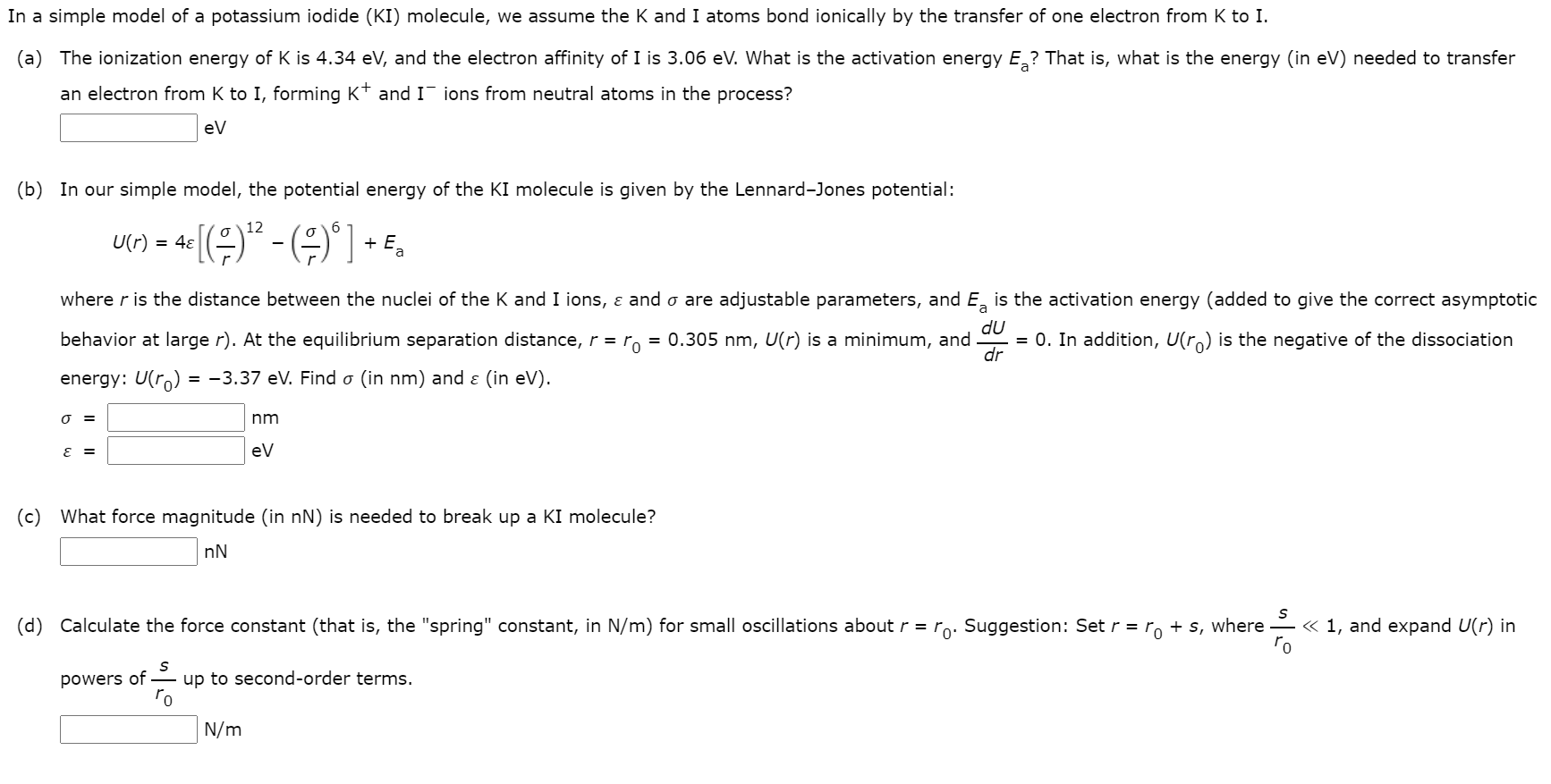 Solved In a simple model of a potassium iodide (KI) | Chegg.com