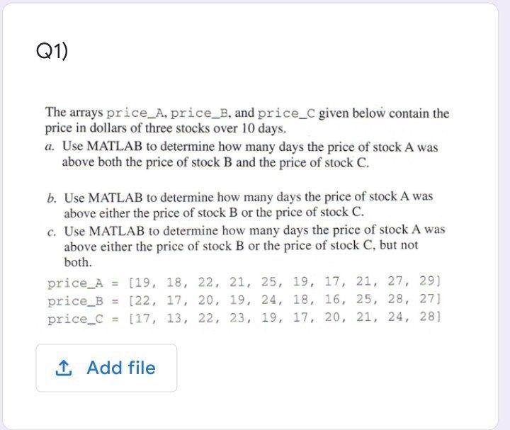Solved Q1) The arrays price_A, price_B, and price_C given | Chegg.com