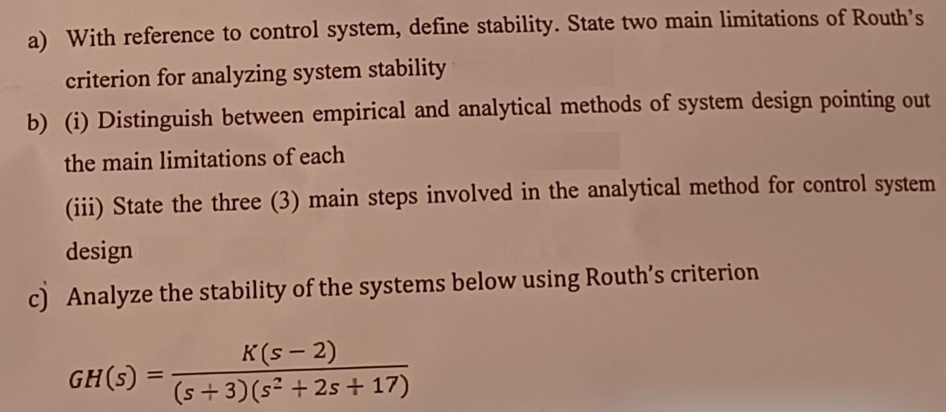 Solved a) With reference to control system, define | Chegg.com