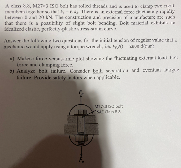 Solved A class 8.8,M27×3 ﻿ISO bolt has rolled threads and is | Chegg.com