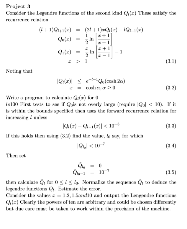 Project 3 Consider the Legendre functions of the | Chegg.com