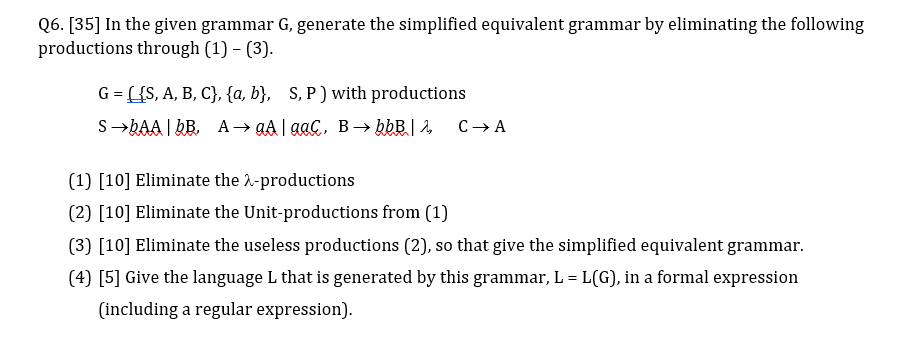 Solved Q6. [35] In the given grammar G, generate the | Chegg.com