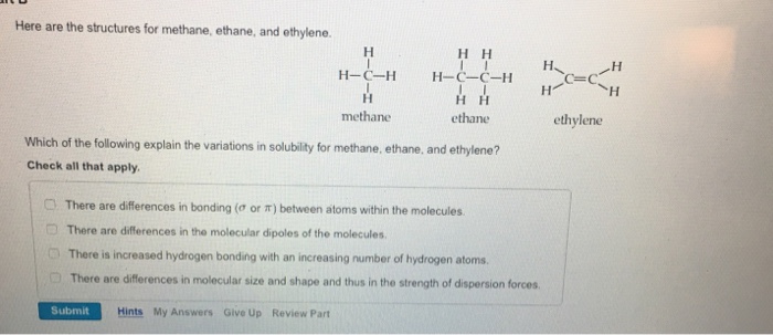 Solved Here are the structures for methane, ethane, and | Chegg.com