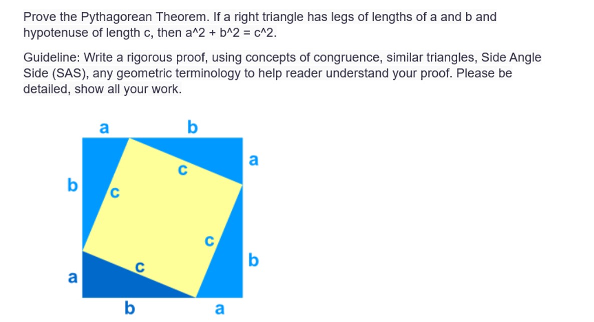 Solved Prove the Pythagorean Theorem. If a right triangle | Chegg.com