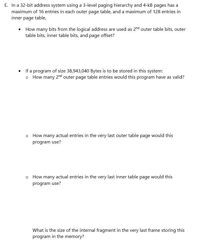 Solved E. In a 32-bit address system using a 3-level paging | Chegg.com
