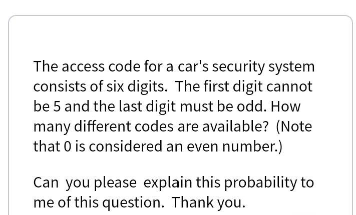 Solved The access code for a car's security system consists | Chegg.com