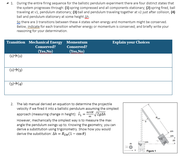 Ballistic Pendulum Sample Data Constants Pendulum | Chegg.com