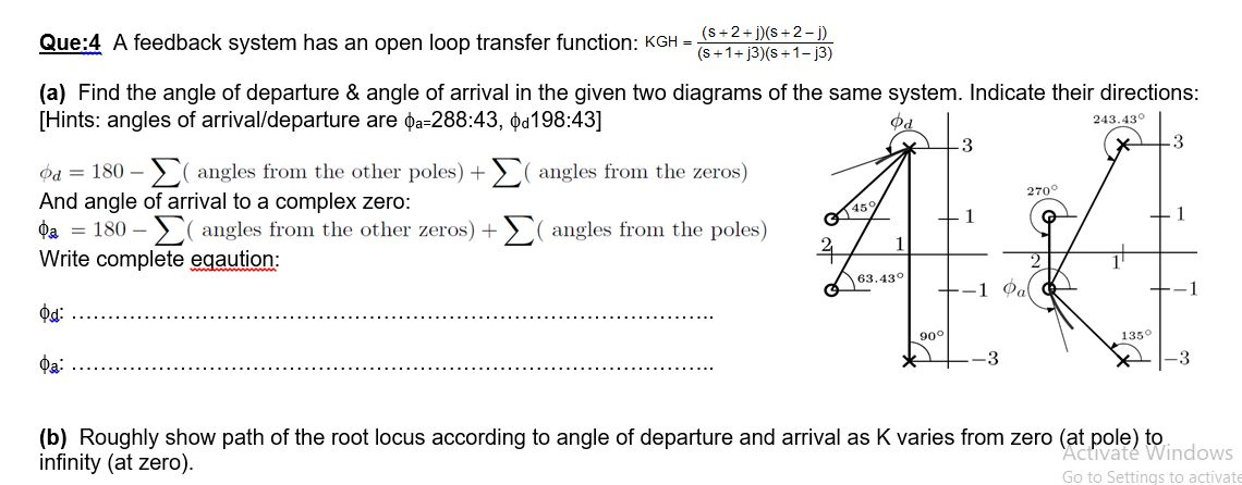 Solved Que:4 A feedback system has an open loop transfer | Chegg.com