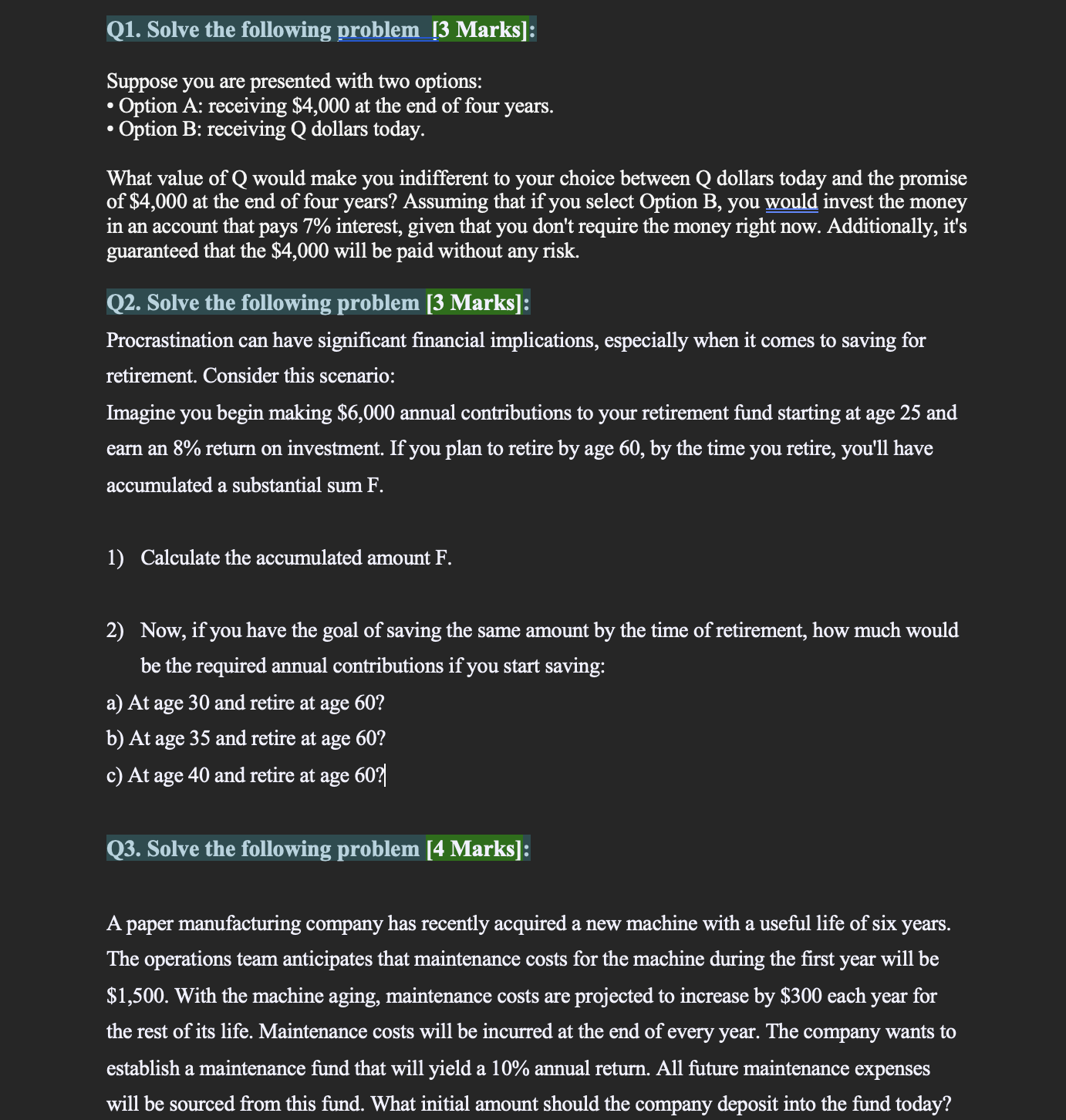 Solved Q1. Solve the following problem [3 Marks]: Suppose | Chegg.com
