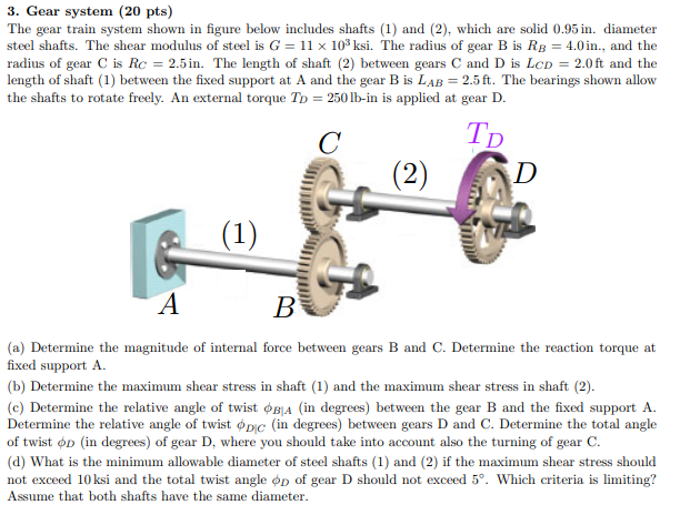 Solved 3. Gear system (20 pts) The gear train system shown | Chegg.com
