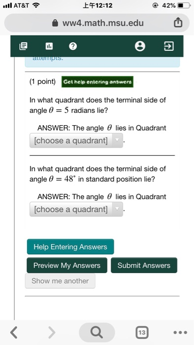 Solved AT&T? 上午12:12 42%. ww4.math.msu.edu (1 point) Get | Chegg.com