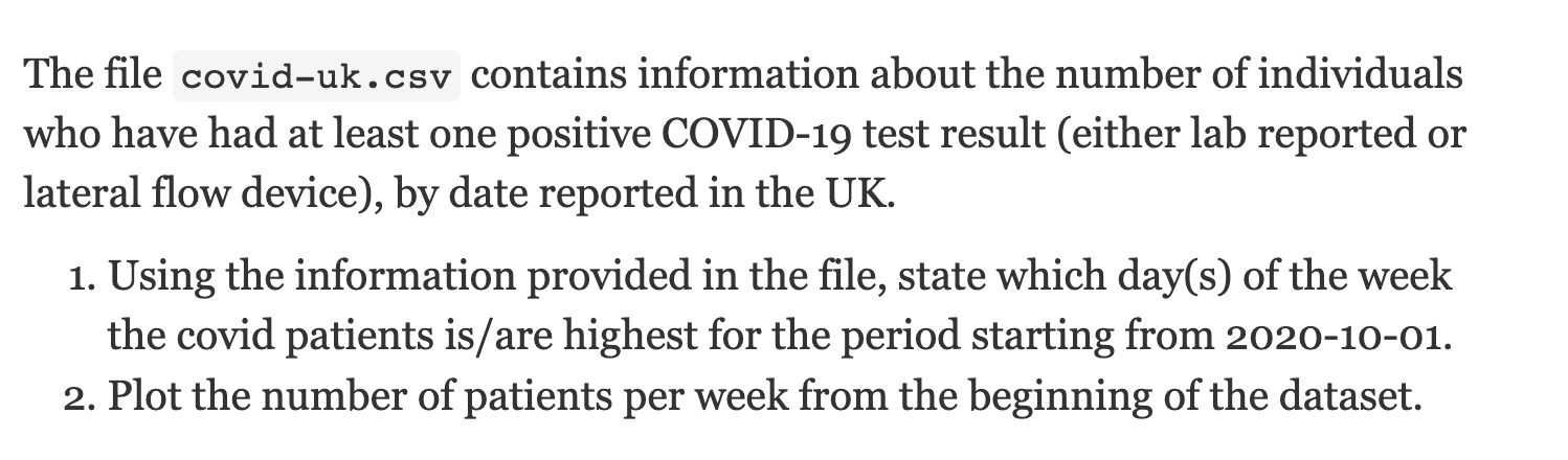 The file covid-uk.csv contains information about the | Chegg.com
