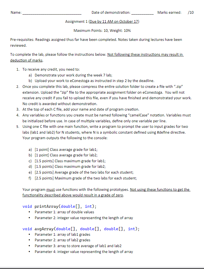 Solved Name: Date of demonstration: Marks earned: /10 | Chegg.com Solved Name: Date of demonstration: Marks earned: /10 | Chegg.com
