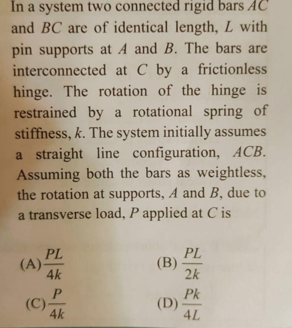 Solved In a system two connected rigid bars AC and BC are of | Chegg.com