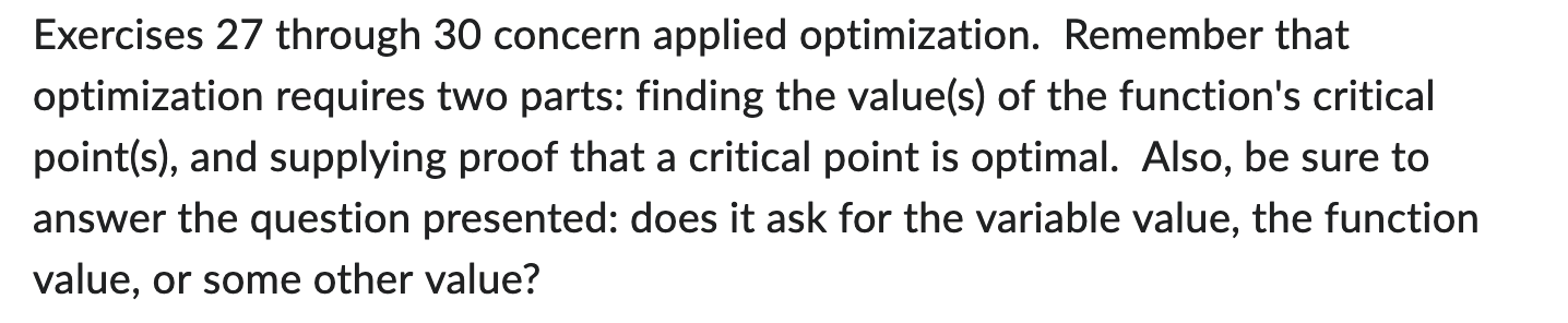 Solved Exercises 27 through 30 concern applied optimization. | Chegg.com