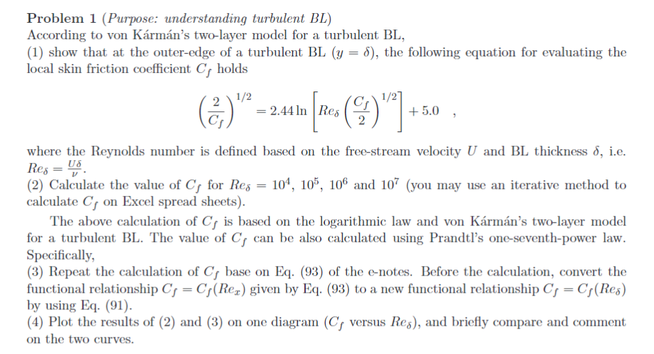 Solved According to von Kármán's two-layer model for a | Chegg.com