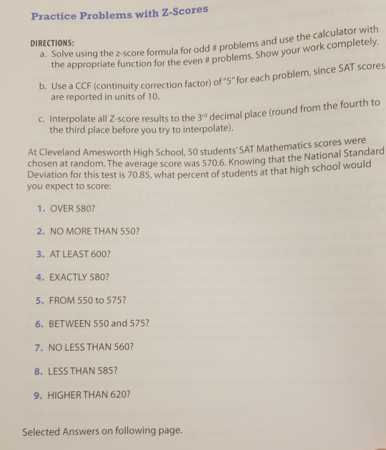 Solved Practice Problems with Z-Scores DIRECTIONS: a. Solve | Chegg.com