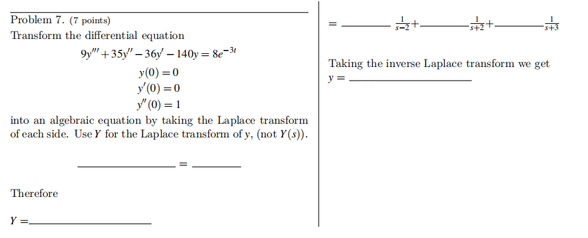 Solved Problem 7.(7 points) Transform the differential | Chegg.com
