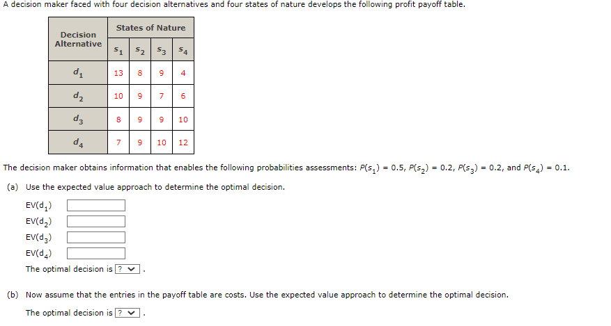Solved A decision maker faced with four decision | Chegg.com