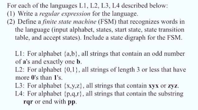 Solved For each of the languages L1, L2, L3, L4 described | Chegg.com