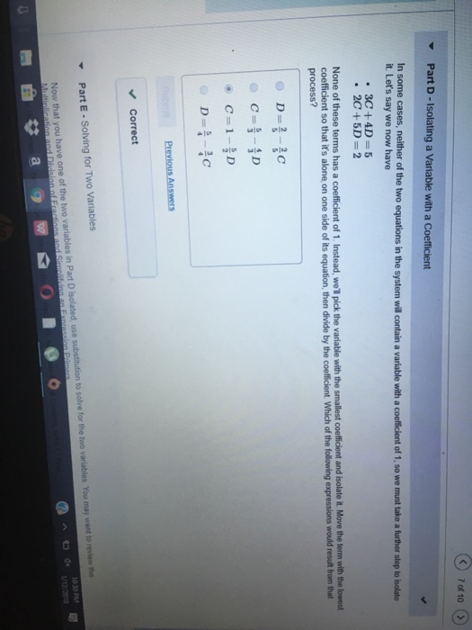 Solved Part D-Isolating a vanable with a coefficient In | Chegg.com