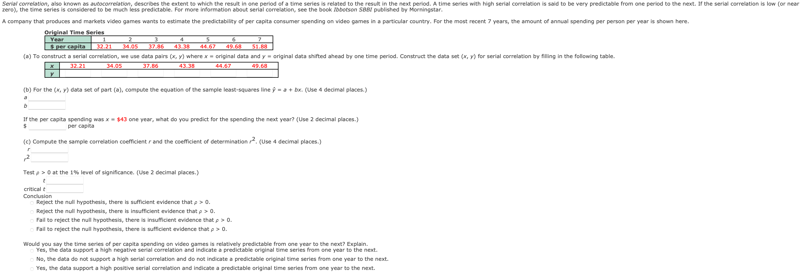 Solved (a) To rriginal data shifted ahead by one time | Chegg.com