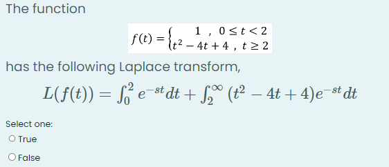 Solved The functionf(t)={1,0≤t